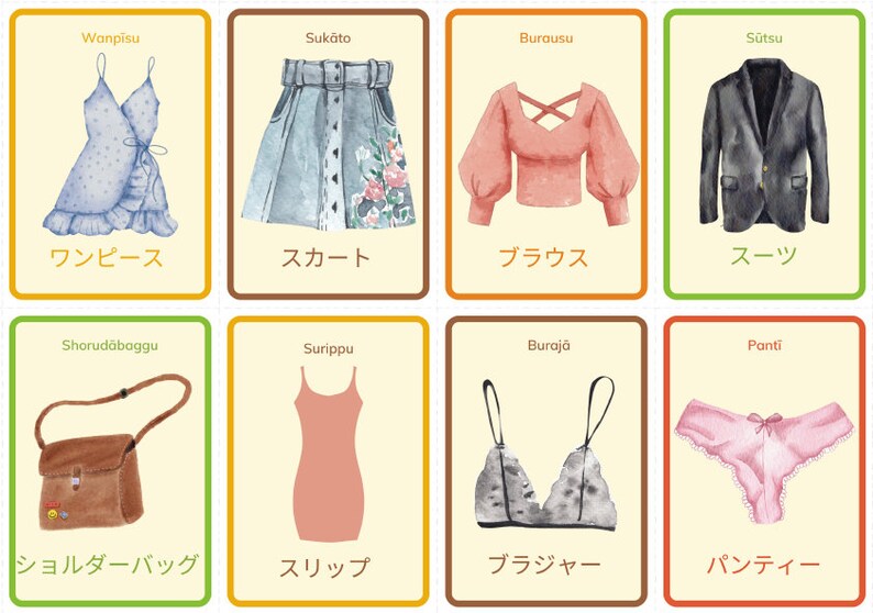 59 Men & Women Clothing Japanese Printable Flashcards, Beautiful ...