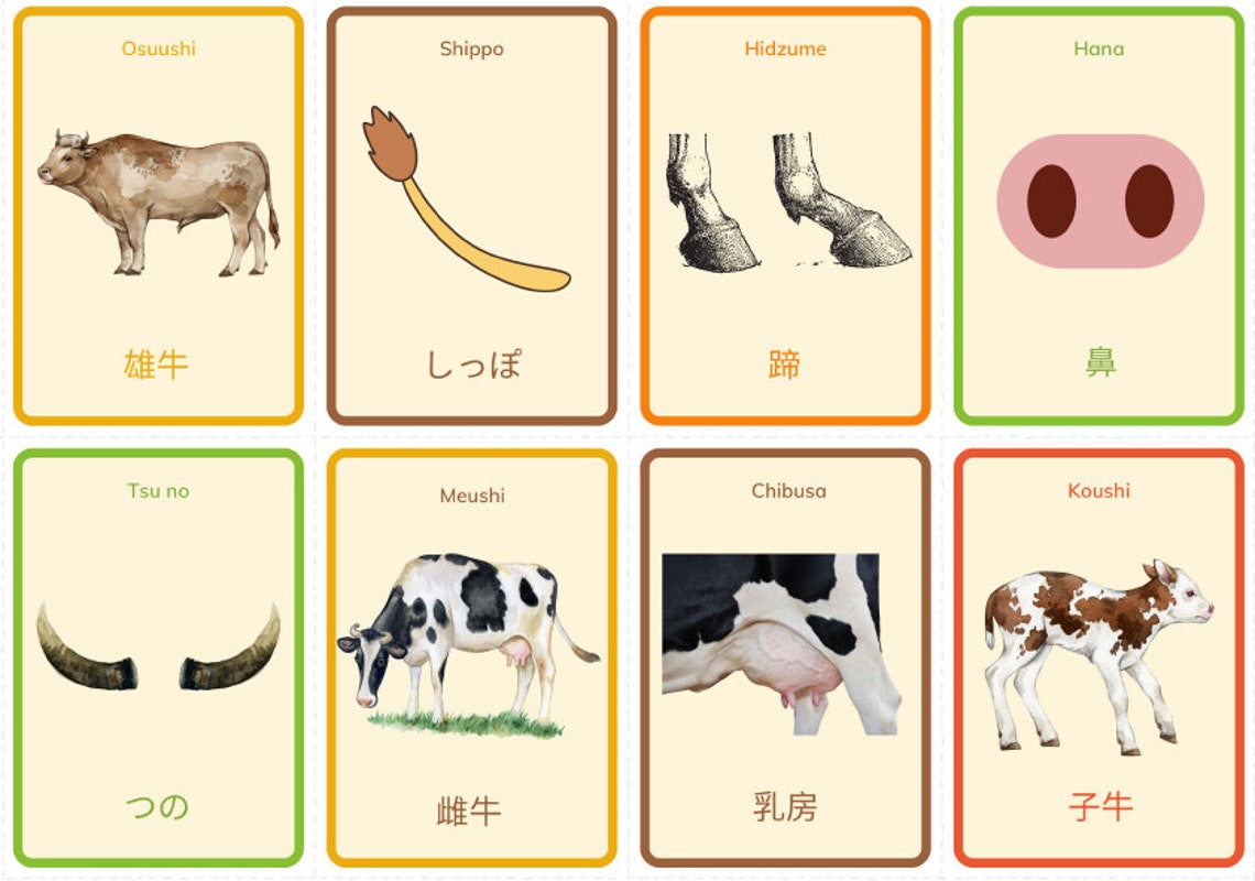 58 Cattle & Insect Japanese Printable Flashcards, Beautiful Flashcard ...