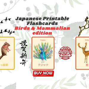 56 Birds & Mammalian Japanese Printable Flashcards, Beautiful Flashcard ...