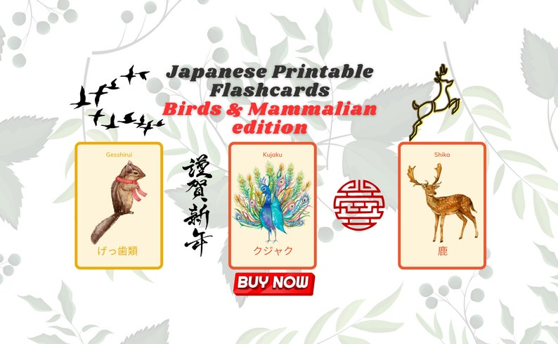 56 Birds & Mammalian Japanese Printable Flashcards, Beautiful Flashcard ...