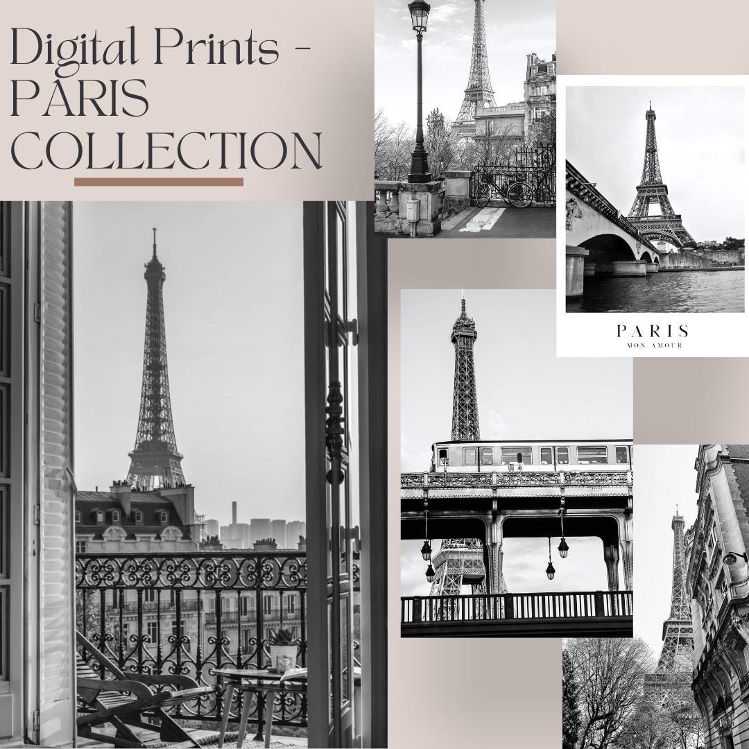 Vintage Iconic Paris Poster Collection, Black and White Art, Home Décor ...