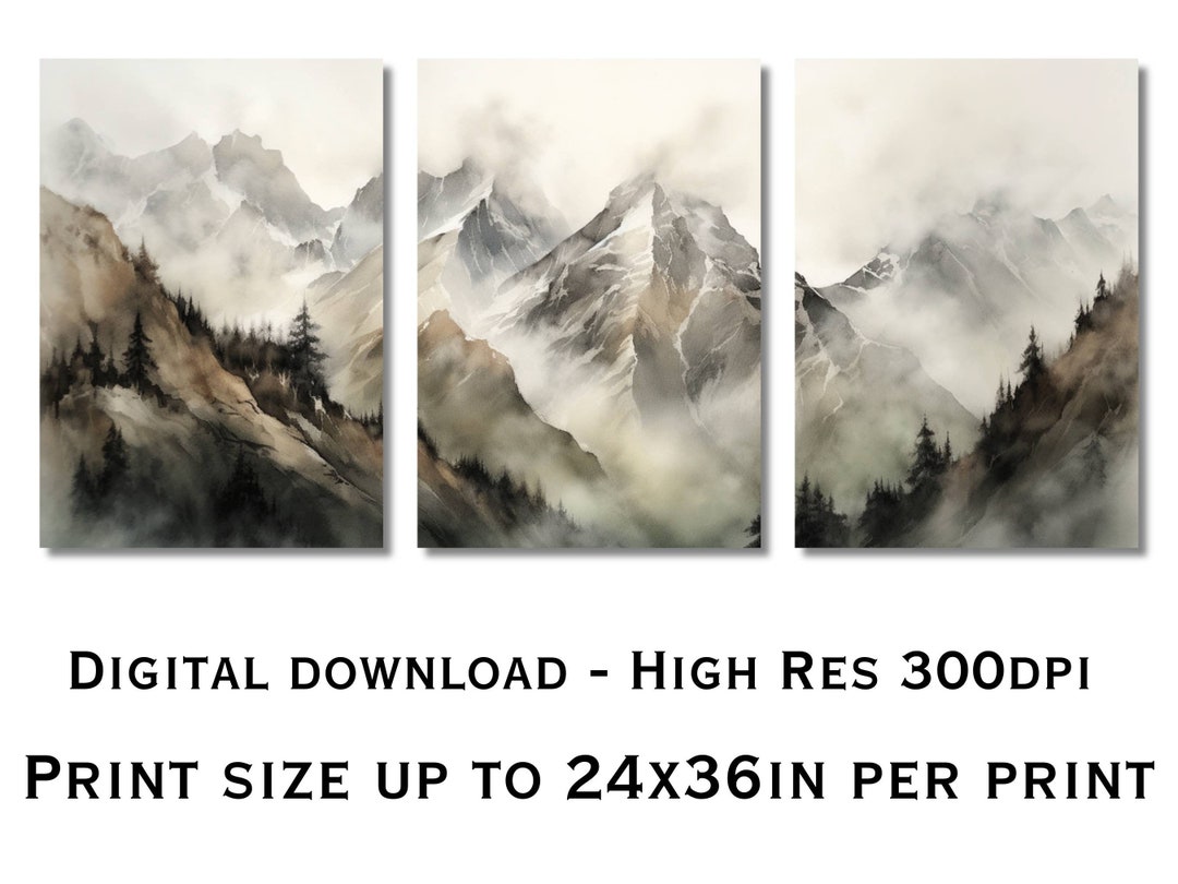 Mountain Range Print Watercolor Mountain Art Printable - Etsy