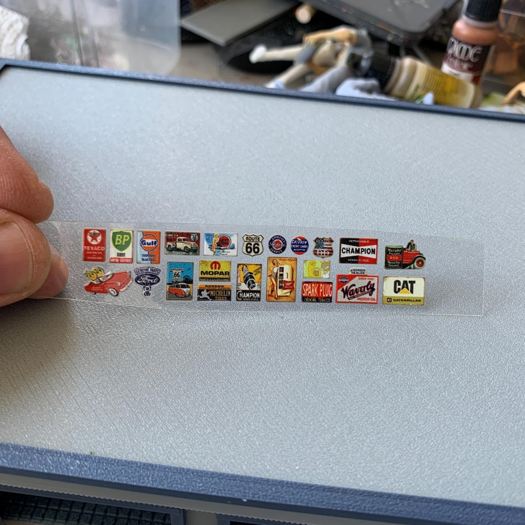 1/64 Scale Garage Diorama Stickers – 22 Mini Signs, Posters, Wall ...