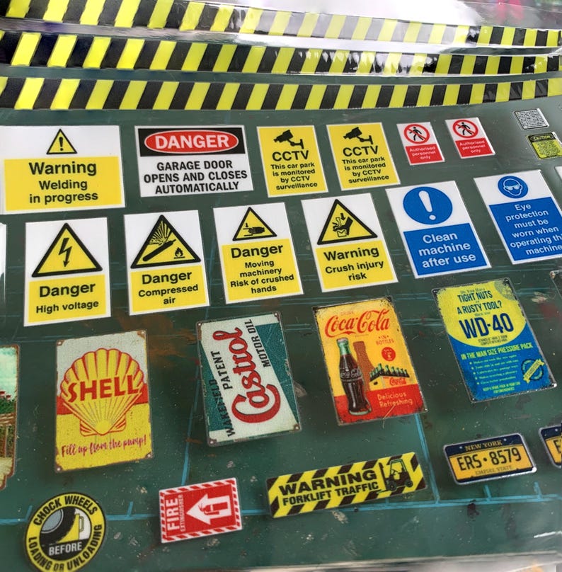1/18 Scale Garage Diorama Stickers – 121 Mini Signs, Posters, Wall ...