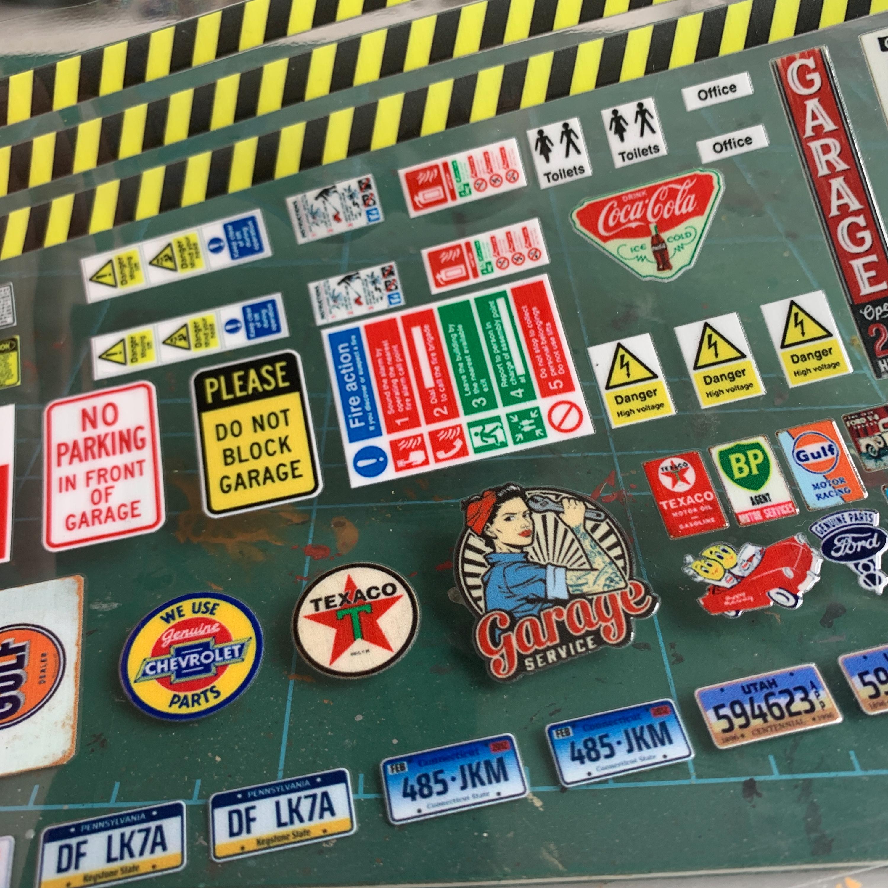 1/18 Scale Garage Diorama Stickers – 121 Mini Signs, Posters, Wall ...