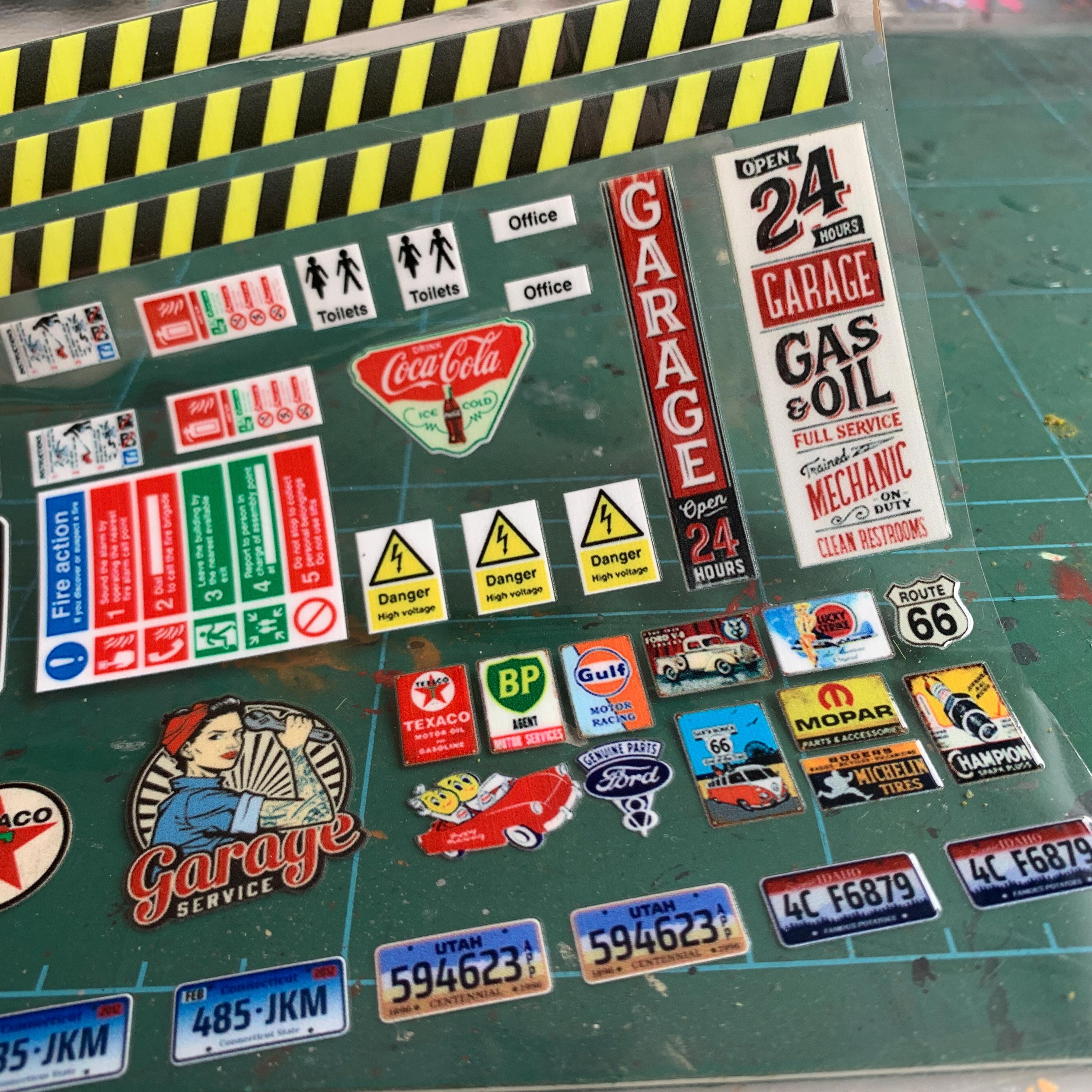 1/18 Scale Garage Diorama Stickers – 121 Mini Signs, Posters, Wall ...