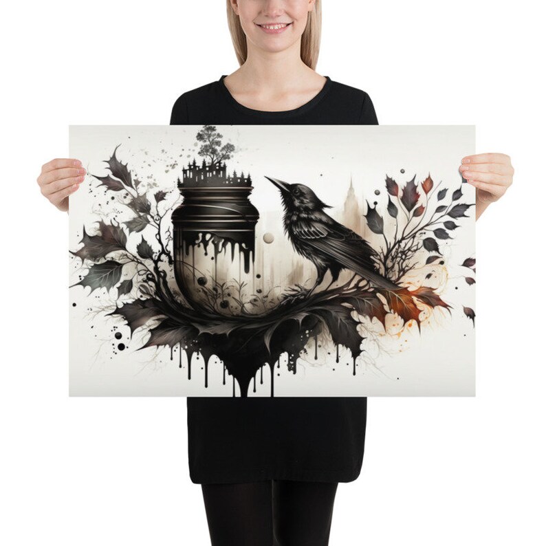 Printable Gothic Raven Ink Illustration Style Digital - Etsy