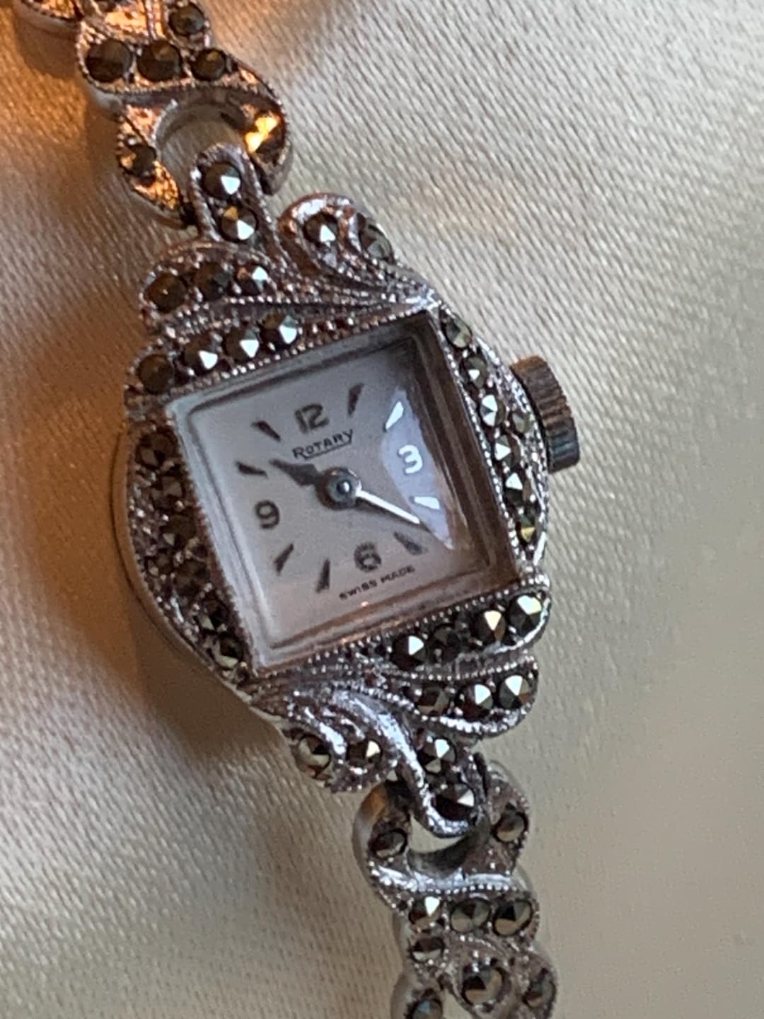 Ladies Vintage Rotary Sterling Silver Marcasite Watch With Orignal Box ...