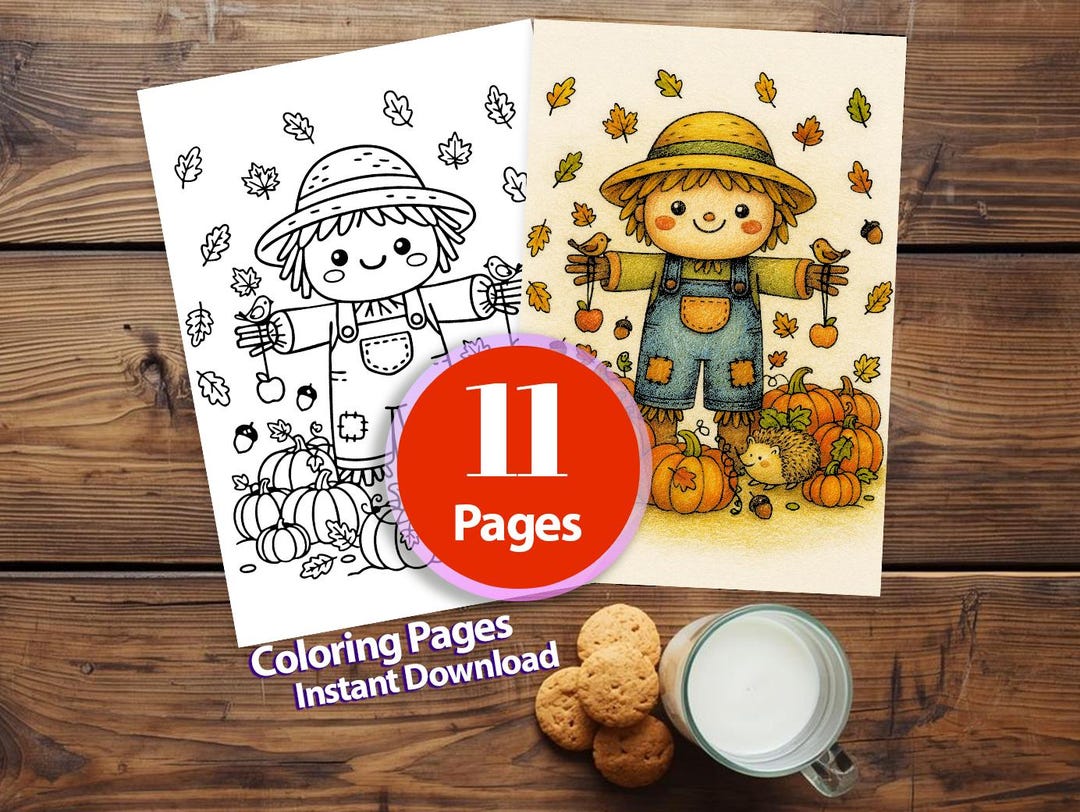 11 Pages Scarecrows Cozy Autumn Coloring Pages (A4 Digital Download) - Etsy