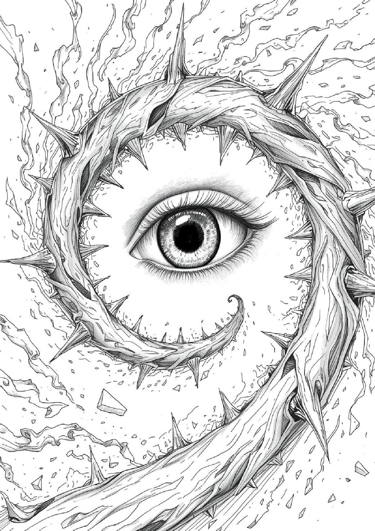 40 Dark Fantasy Eye Coloring Pages | Creepy Surreal Eyes, Cracks ...