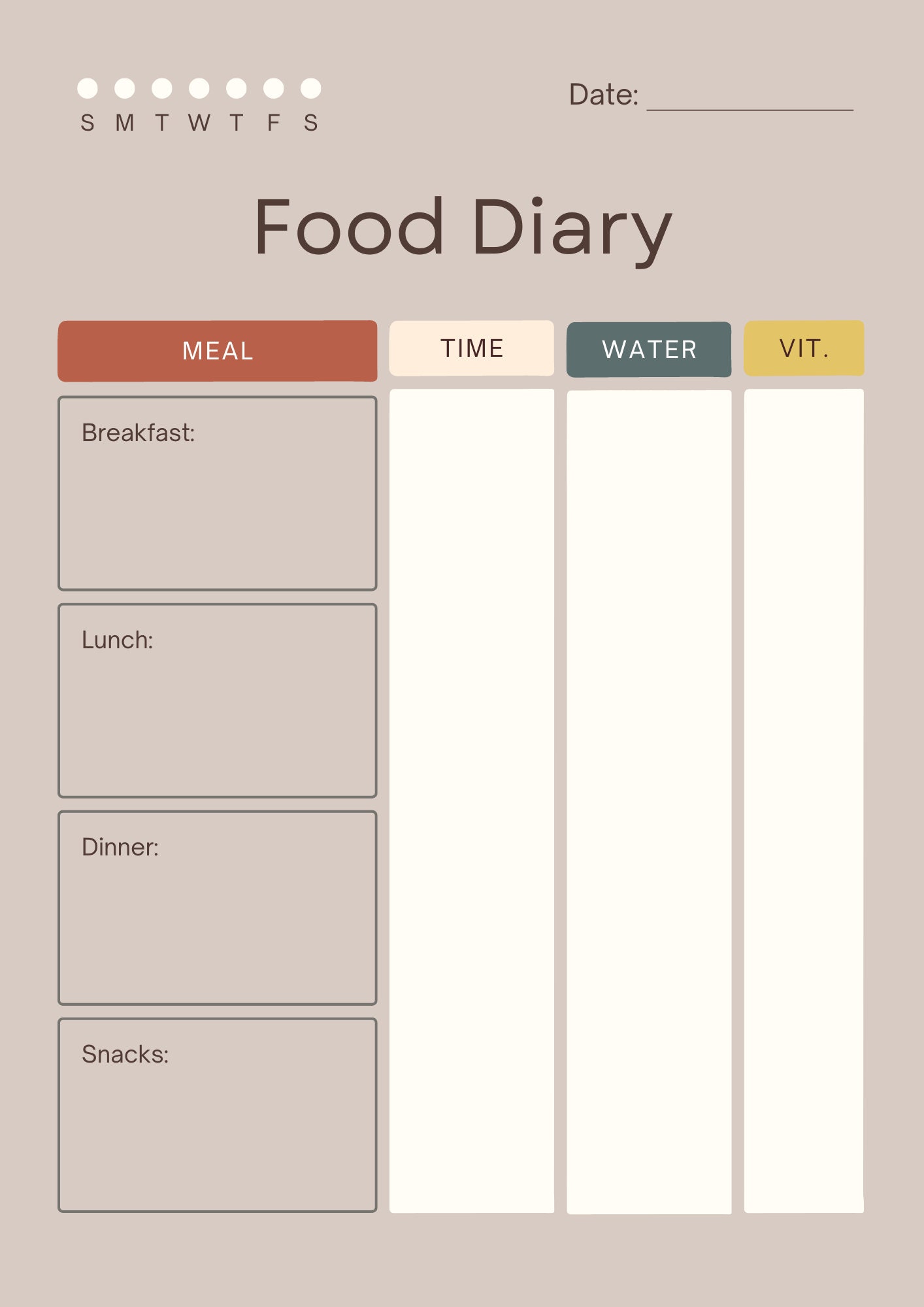 Daily Food Planner | Printable Daily Food Journal | Daily Food | Diary ...