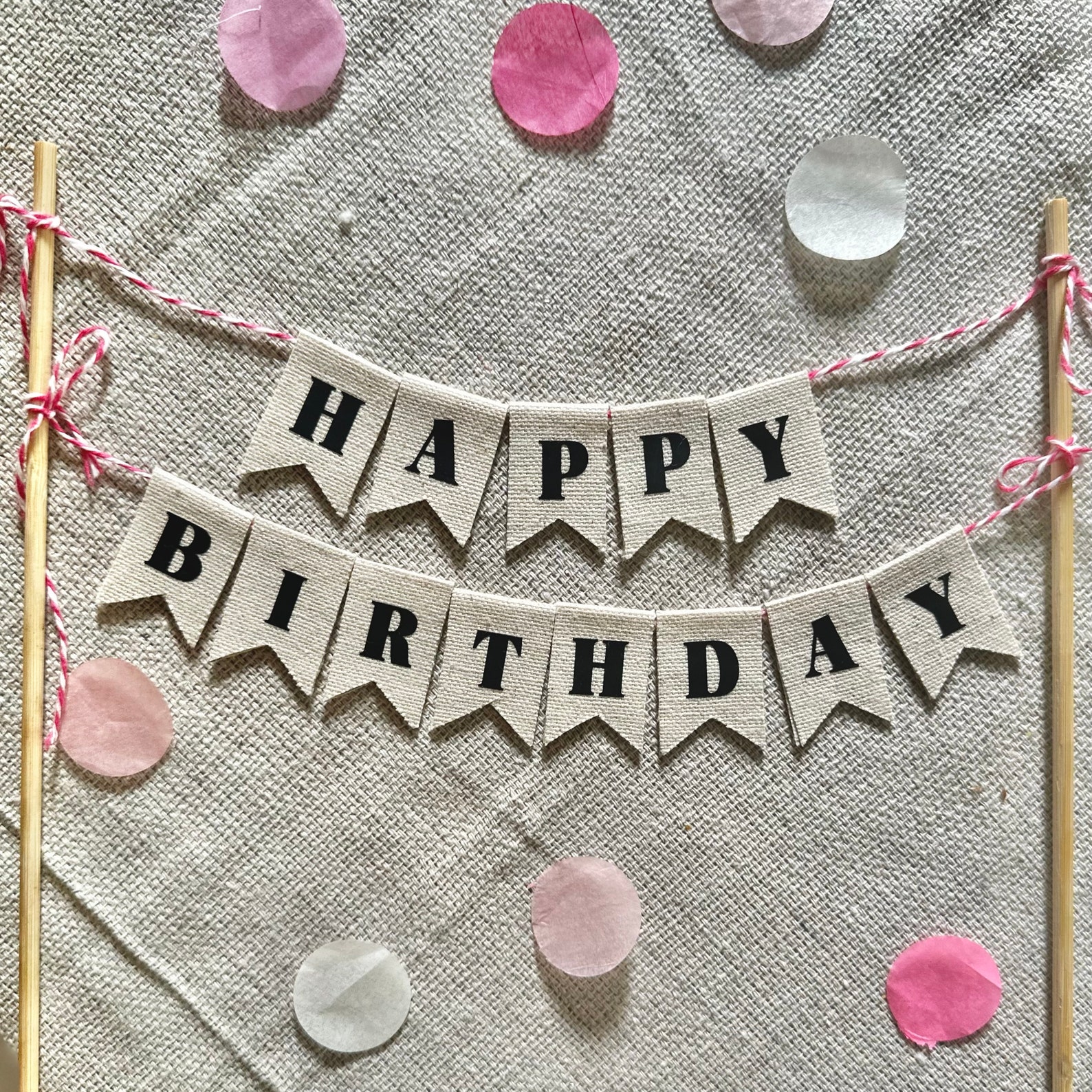 Birthday Cake Banner / Rustic Birthday Cake Topper / Happy Birthday ...