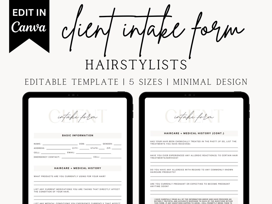 Hairstylist Client Intake Form Canva Template Salon Client Intake ...