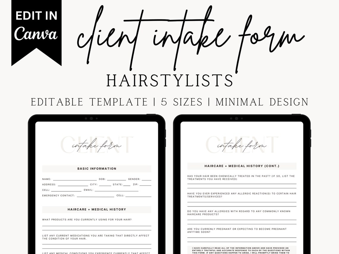 Hairstylist Client Intake Form Canva Template Salon Client Intake ...
