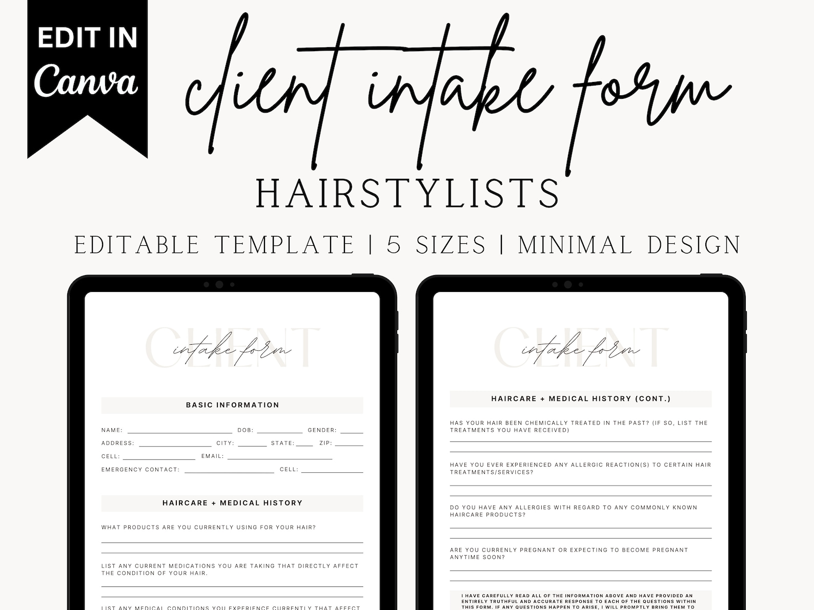 Hairstylist Client Intake Form Canva Template Salon Client Intake ...