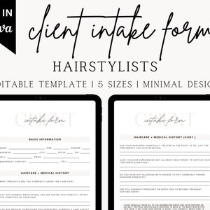 Hairstylist Client Intake Form Canva Template Salon Client Intake ...