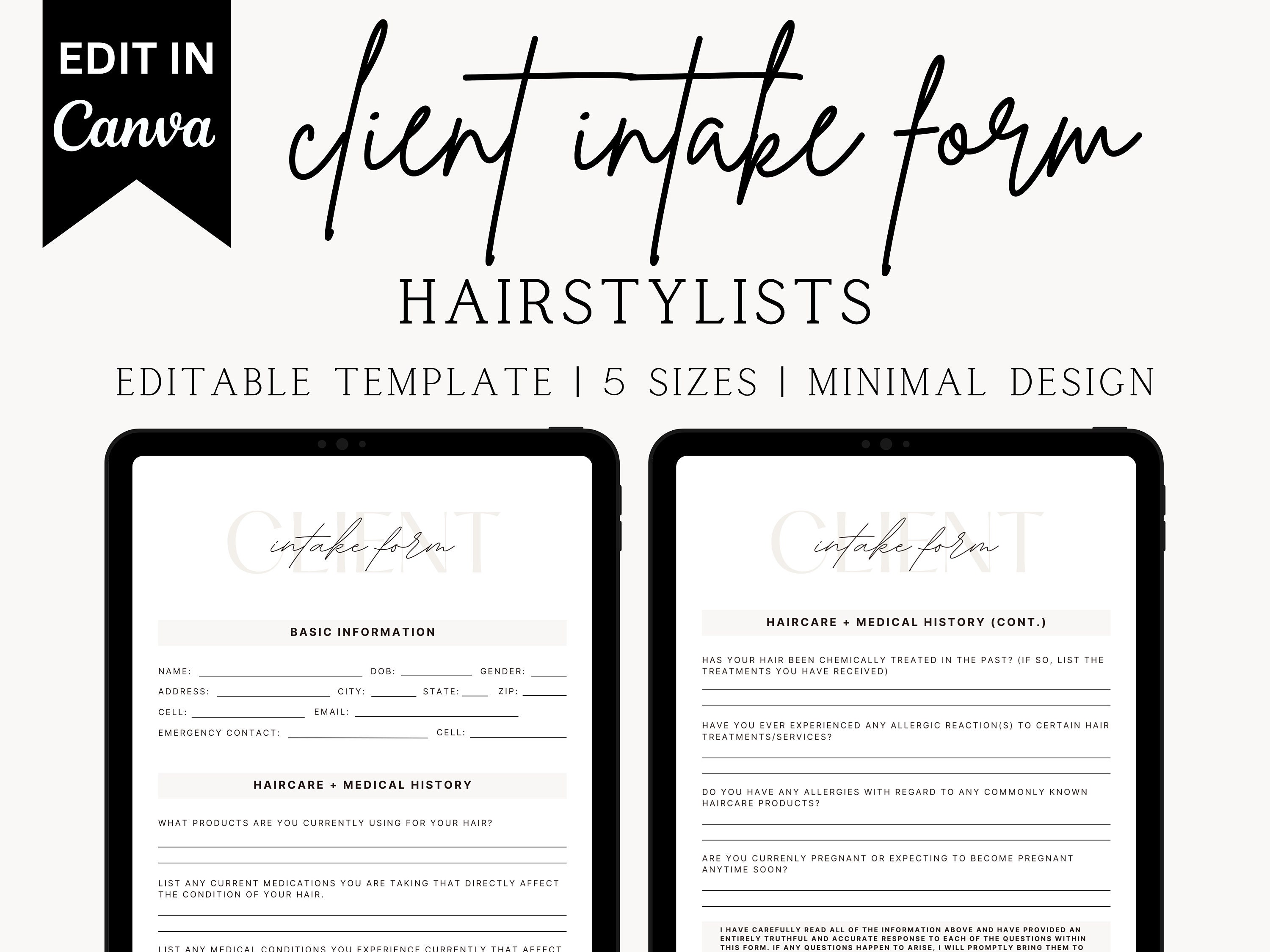 Hairstylist Client Intake Form Canva Template Salon Client Intake ...