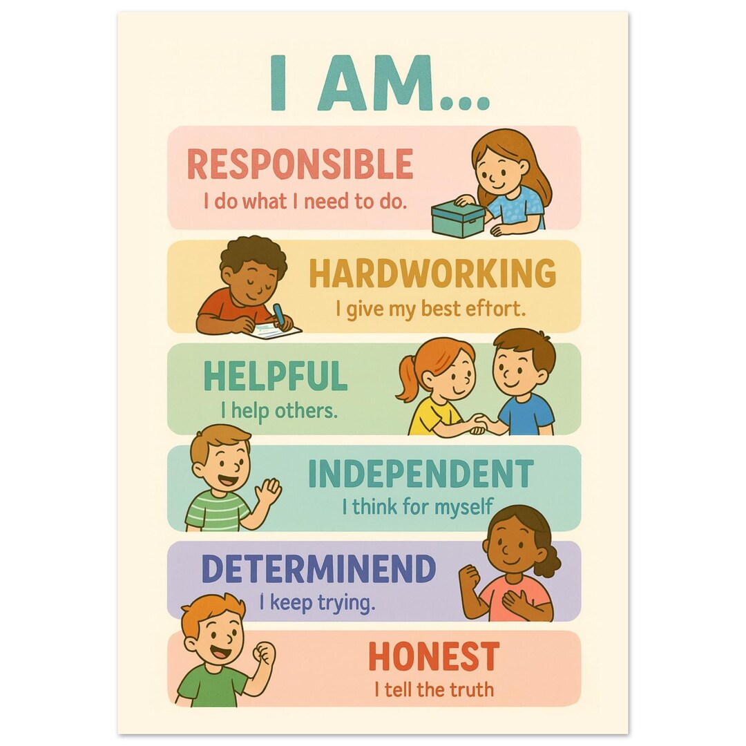 Inspirational Kids Poster - 'I AM...' Positive Values Art for ...