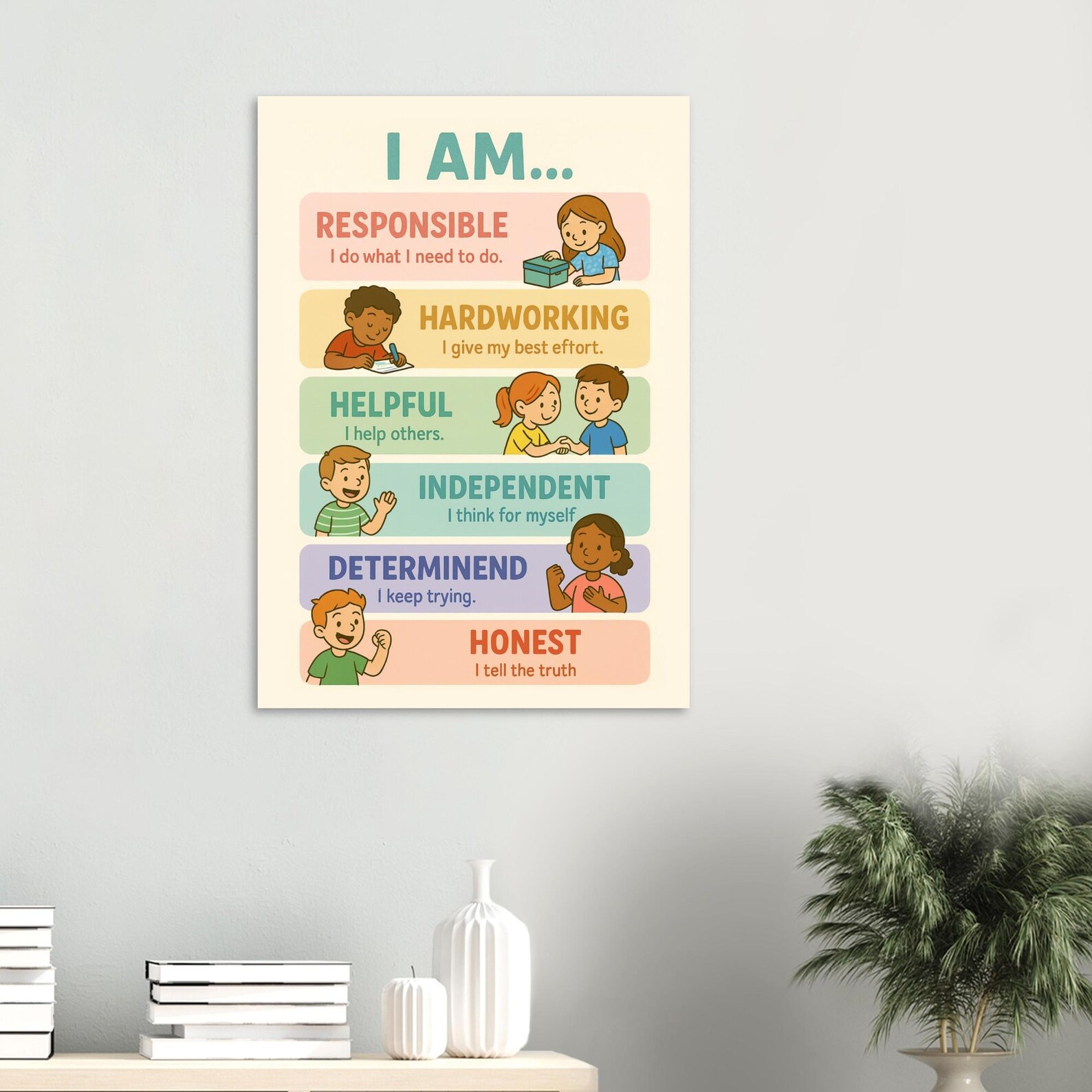 Inspirational Kids Poster - 'I AM...' Positive Values Art for ...