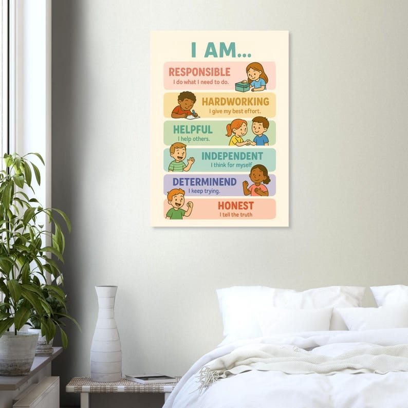 Inspirational Kids Poster - 'I AM...' Positive Values Art for ...