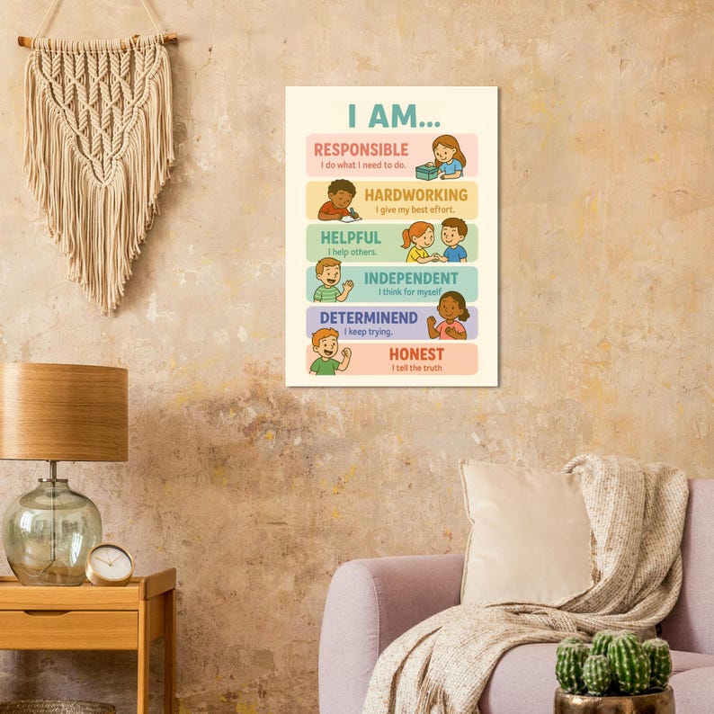 Inspirational Kids Poster - 'I AM...' Positive Values Art for ...