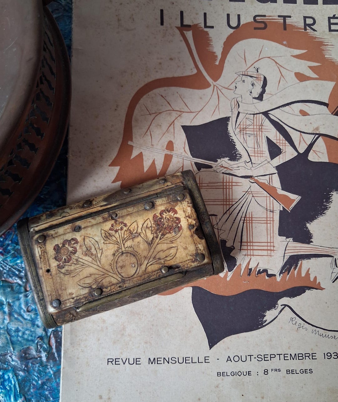 Antique Snuff Box Flint Tinderboxes Scrimshaw Relief Carved Horn Folk ...