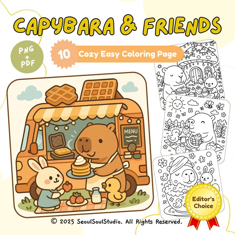 Capybara and Friends Coloring Book – 10 Cozy Capybara Pages for Kids ...
