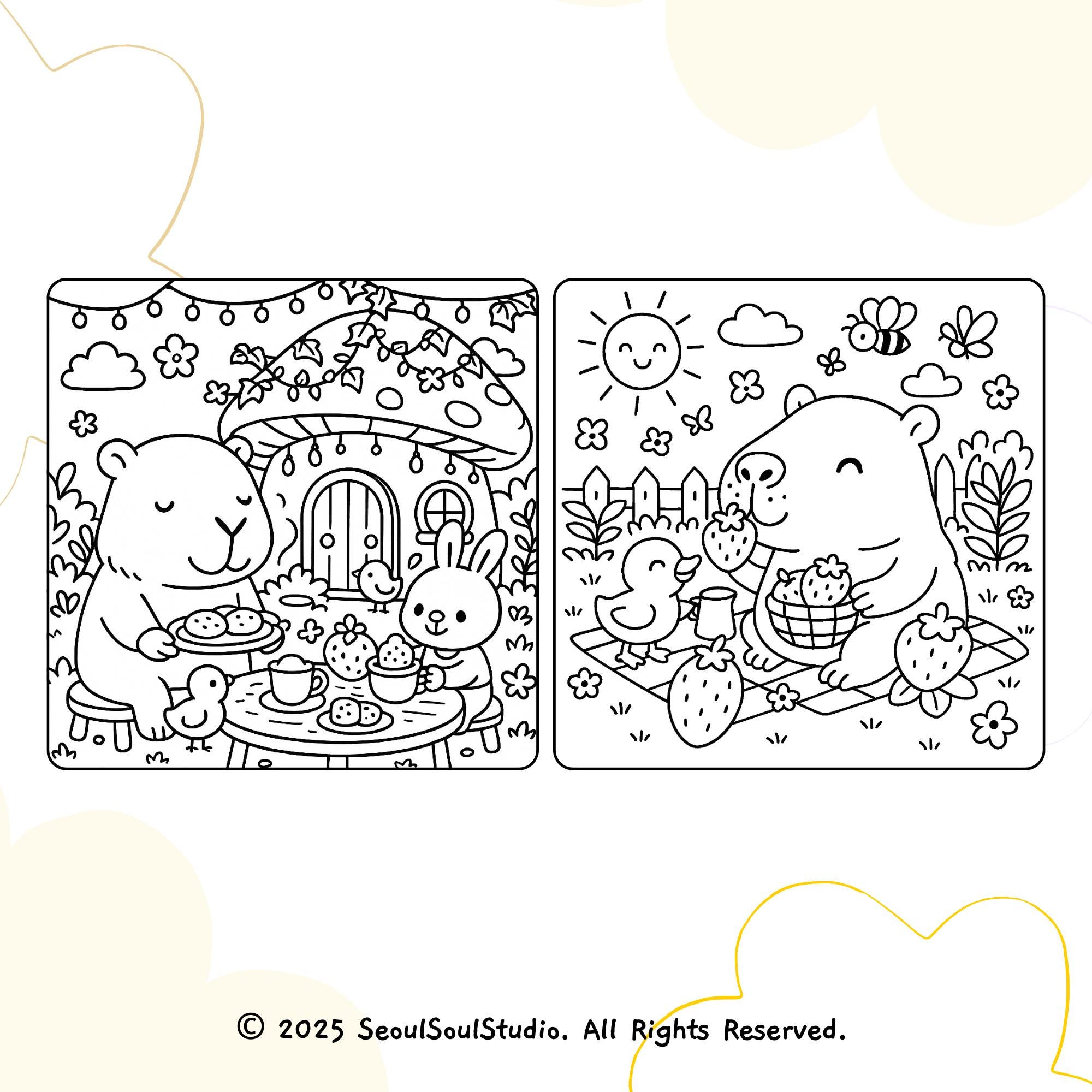 Capybara and Friends Coloring Book – 10 Cozy Capybara Pages for Kids ...