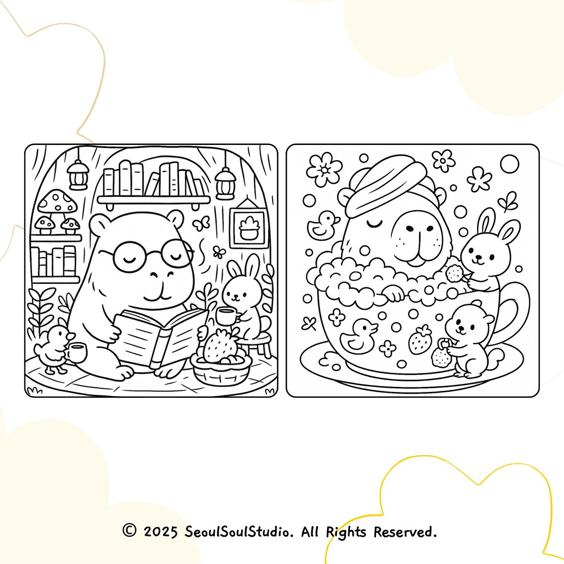 Capybara and Friends Coloring Book – 10 Cozy Capybara Pages for Kids ...