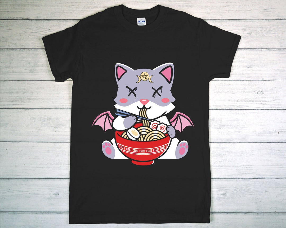 Men's Ramen Eating Demon Cat T-shirt Ramen T-shirt Demon - Etsy