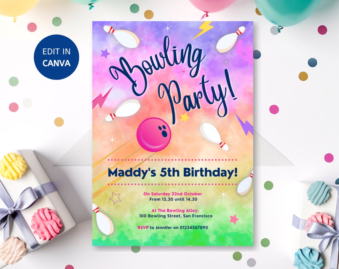 Girl Bowling Birthday Invitation Printable, Custom Birthday Bash Invite ...