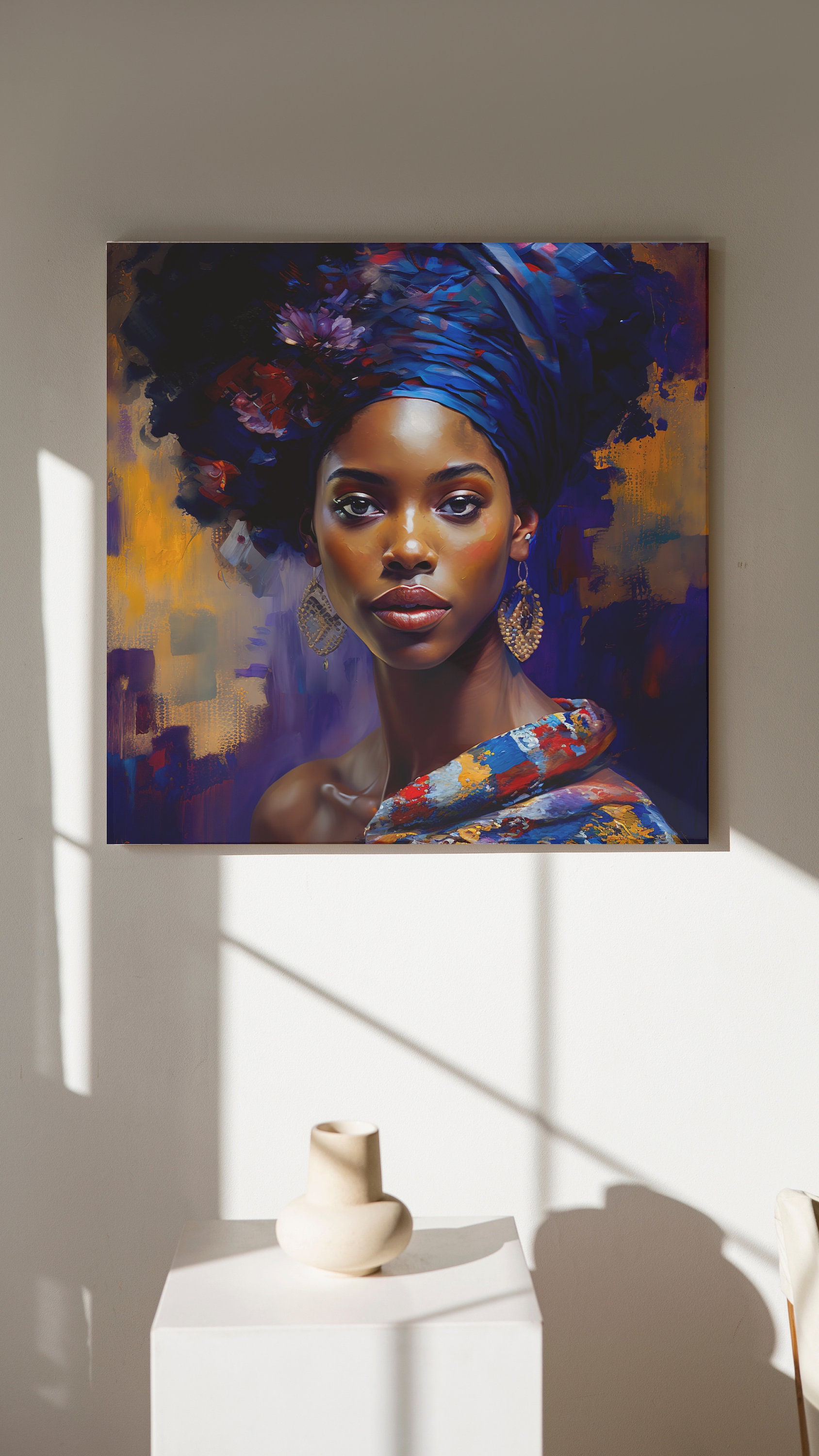 Afrikaanse Vrouw Blauwe Hoofddoek Etnisch Schilderij | Etnisch Portret ...