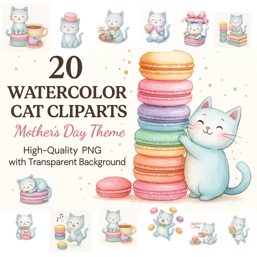 Watercolor Cat Clipart Cute Kitten Illustrations for Scrapbooking ...