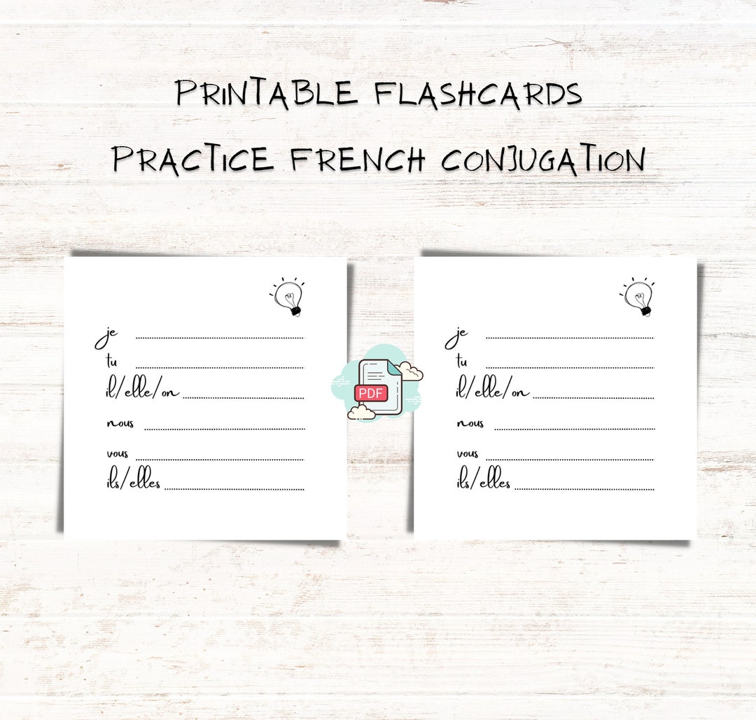French Verbs Conjugation Flashcards Printable Lightbulb Learn - Etsy