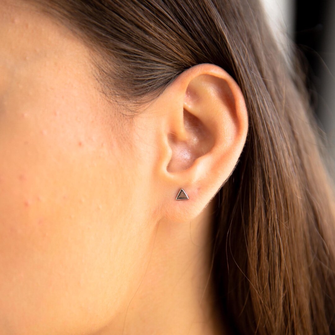 Triangle Shape Stud Earrings in Sterling Silver, Tiny Gold Geometric ...