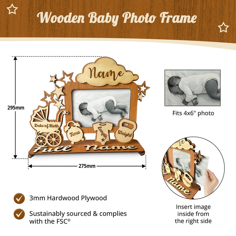 Personalized Baby Picture Frame: Handmade Keepsake Hardwood Frame - Etsy