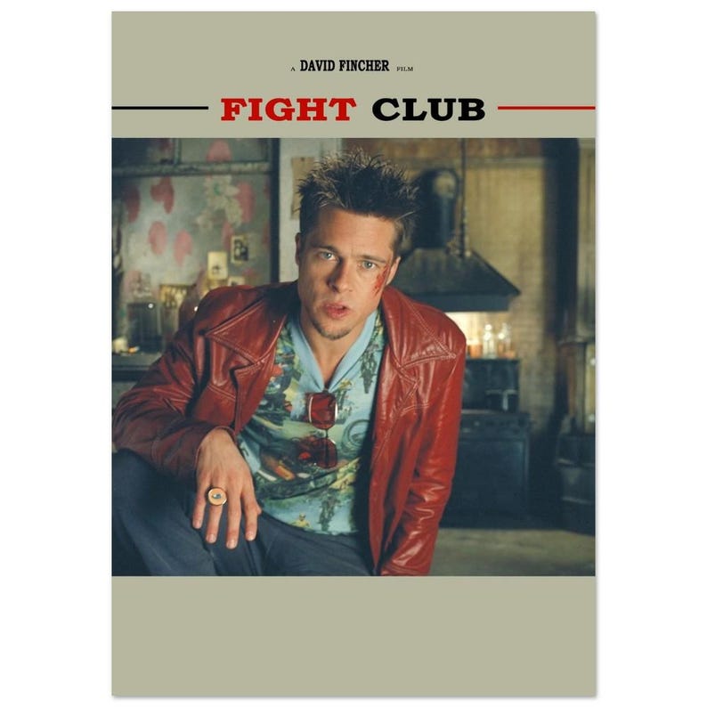 Fight Club Tyler Durden - Brad Pitt Movie Poster, David Fincher, Wall ...