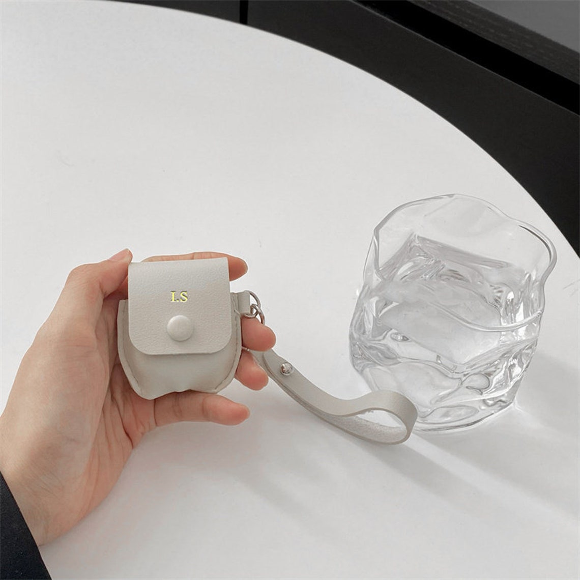 Vegan Leather Personalized Airpods Case With a Strap AirPod Cover ...