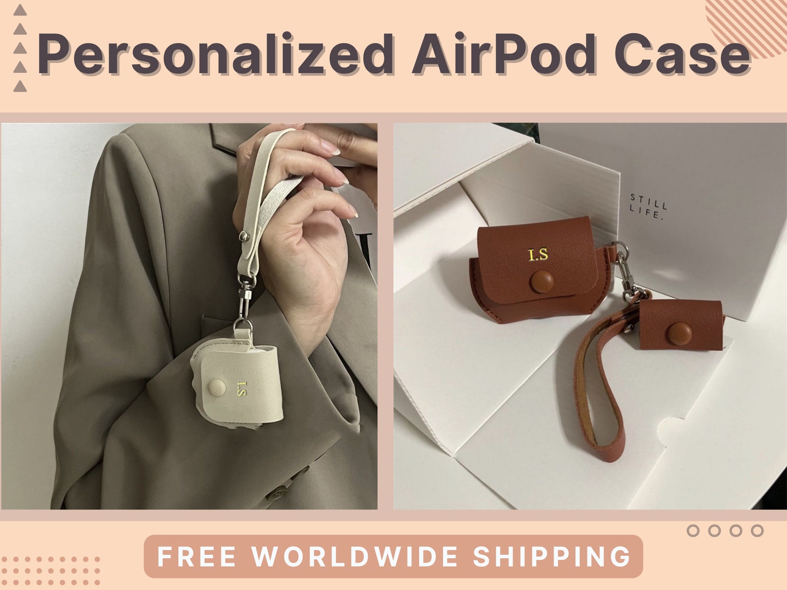 Vegan Leather Personalized Airpods Case With a Strap AirPod Cover ...
