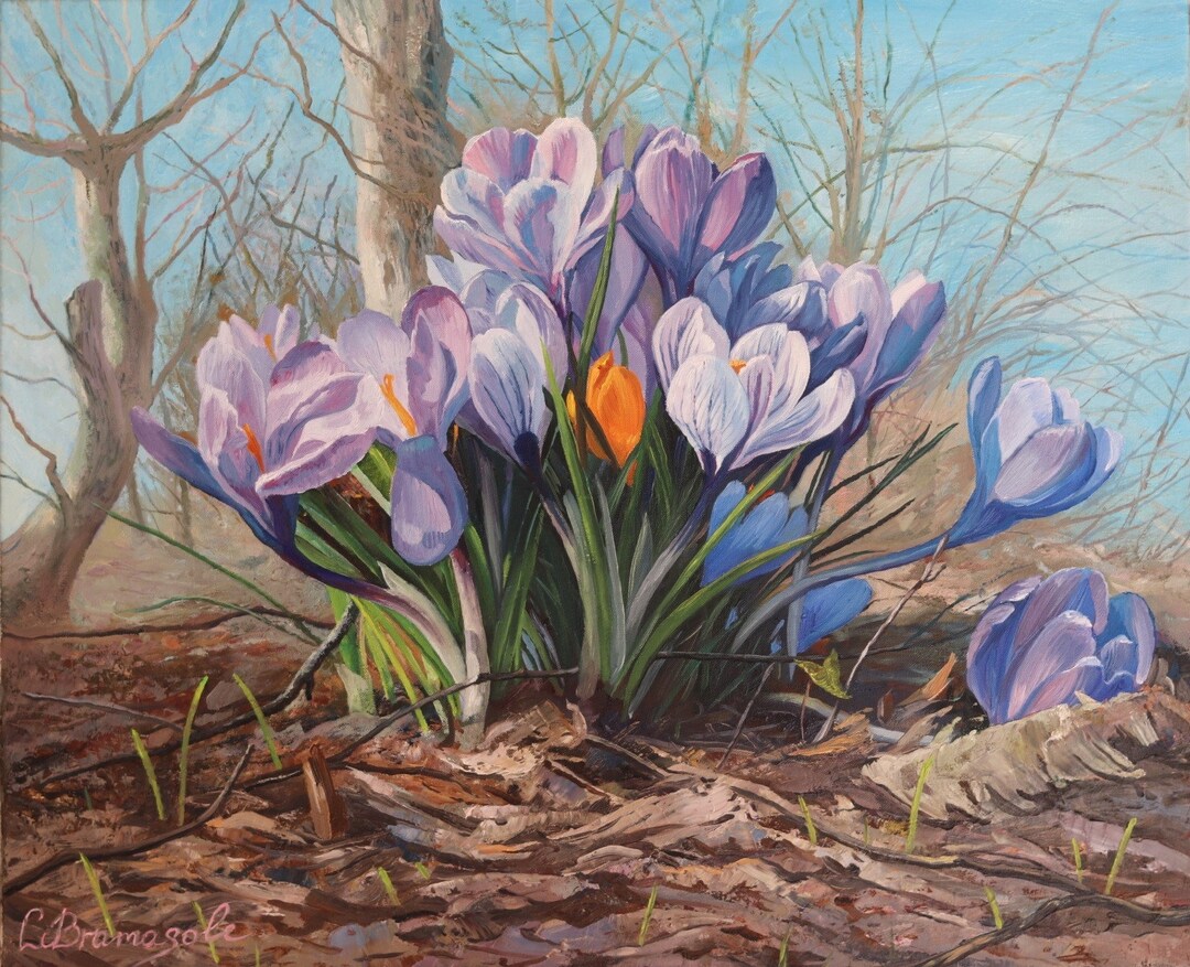 Crocuses in Forest Original, Crocus Oil Painting, Flower Spring, Flower ...