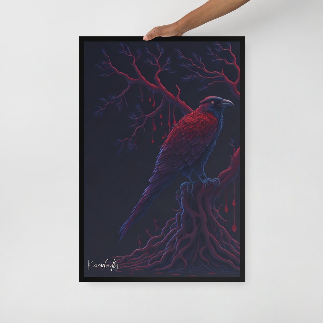 Keomegodly dripped Red Gothic Wall Art of a Black Raven - Etsy