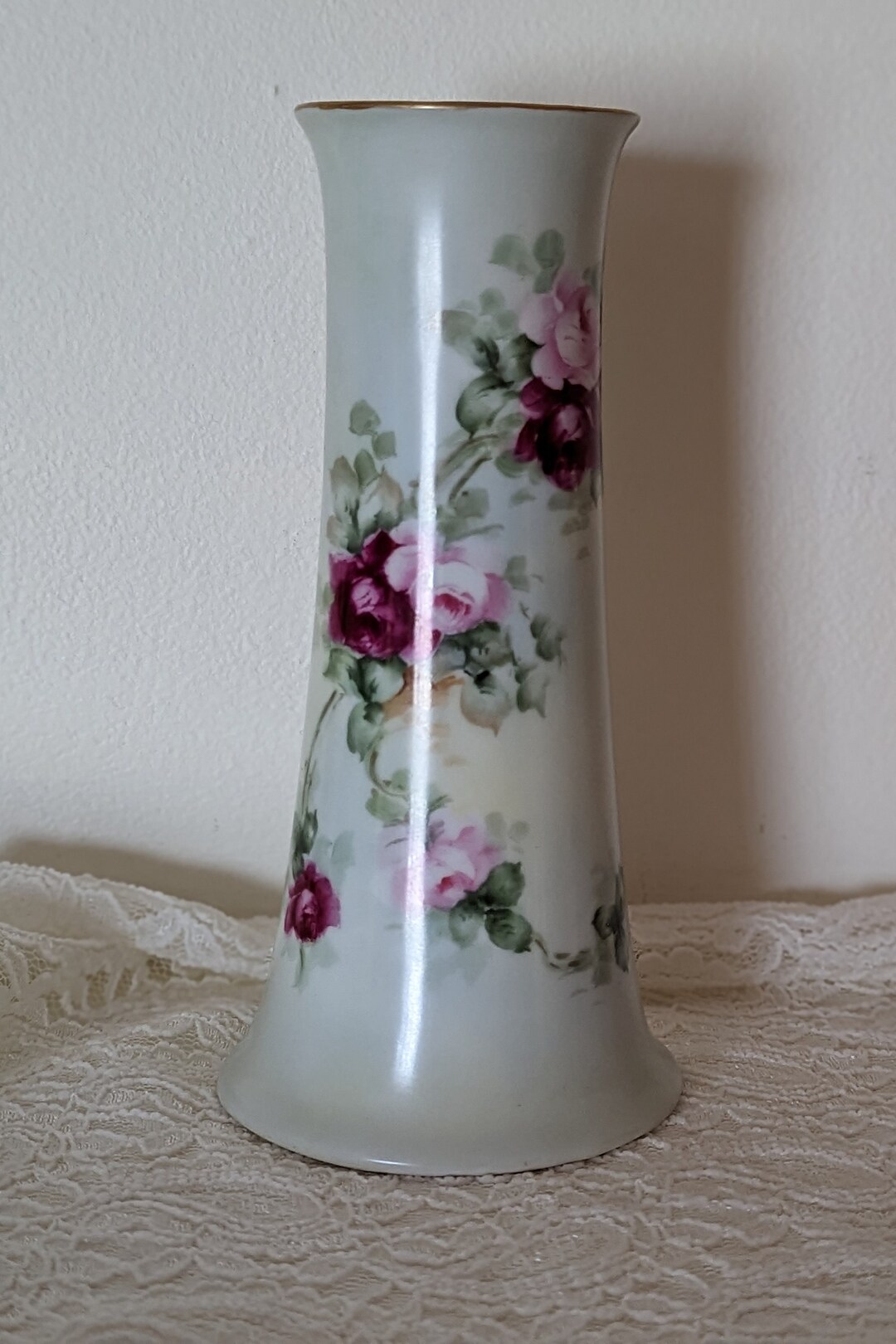 Vintage Porcelain Vase With Roses - Etsy