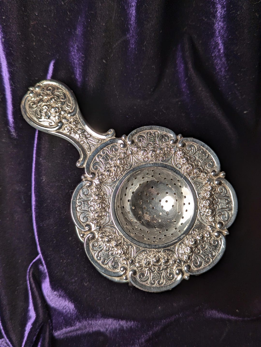 Antique Silver Tea Strainer With Handle and Holder - Etsy