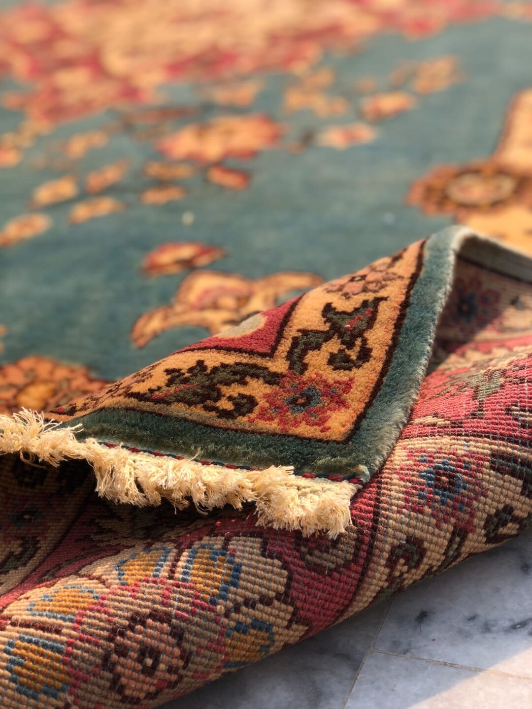 Handmade Woolen Rug, Base Cotton, Medalian Kerman Design Rugs, Turquise ...