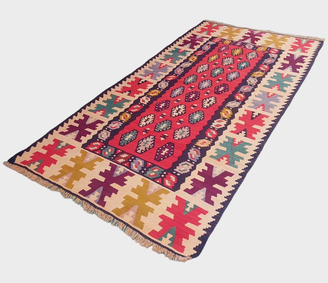 Vintage Afghan Kilim: Wool Material, Size 105x200 Cm, 25 Years Old ...