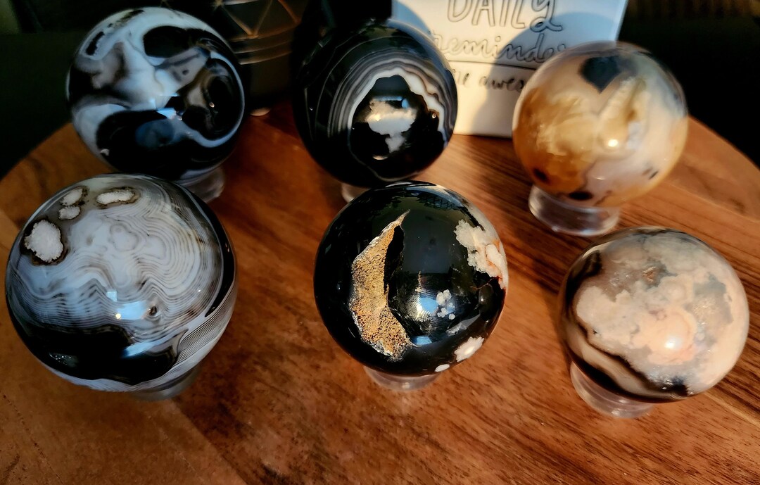 Black Striped Agate Sphere, Black Flower Agate, Spheres, Agate ...