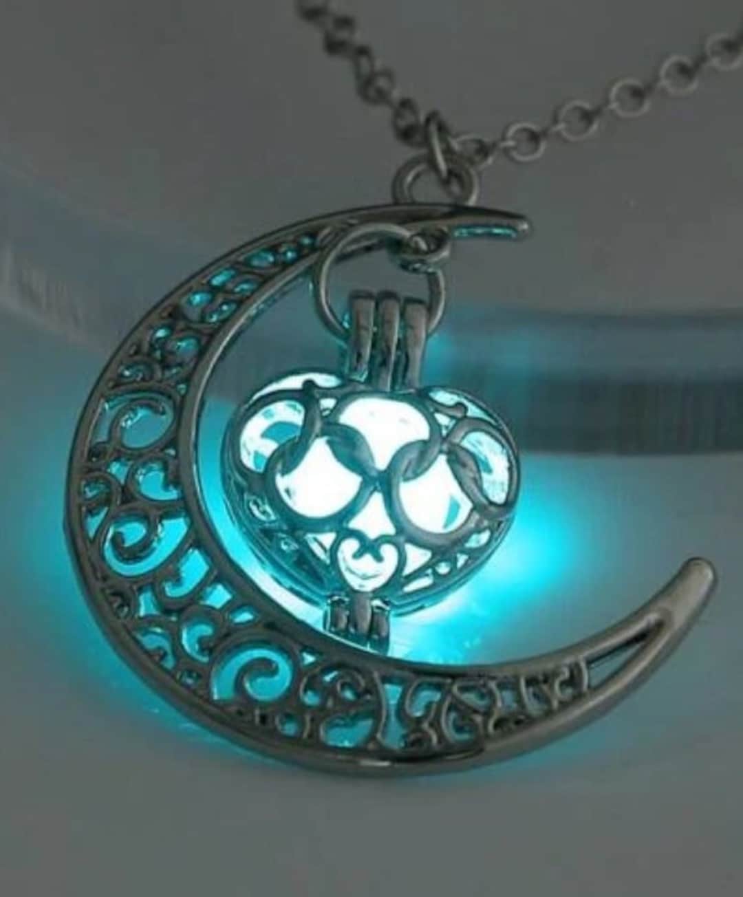 Glow in the Dark, Moon, Glowing Moon, Moon, Necklace, Jewelry, Crystal ...