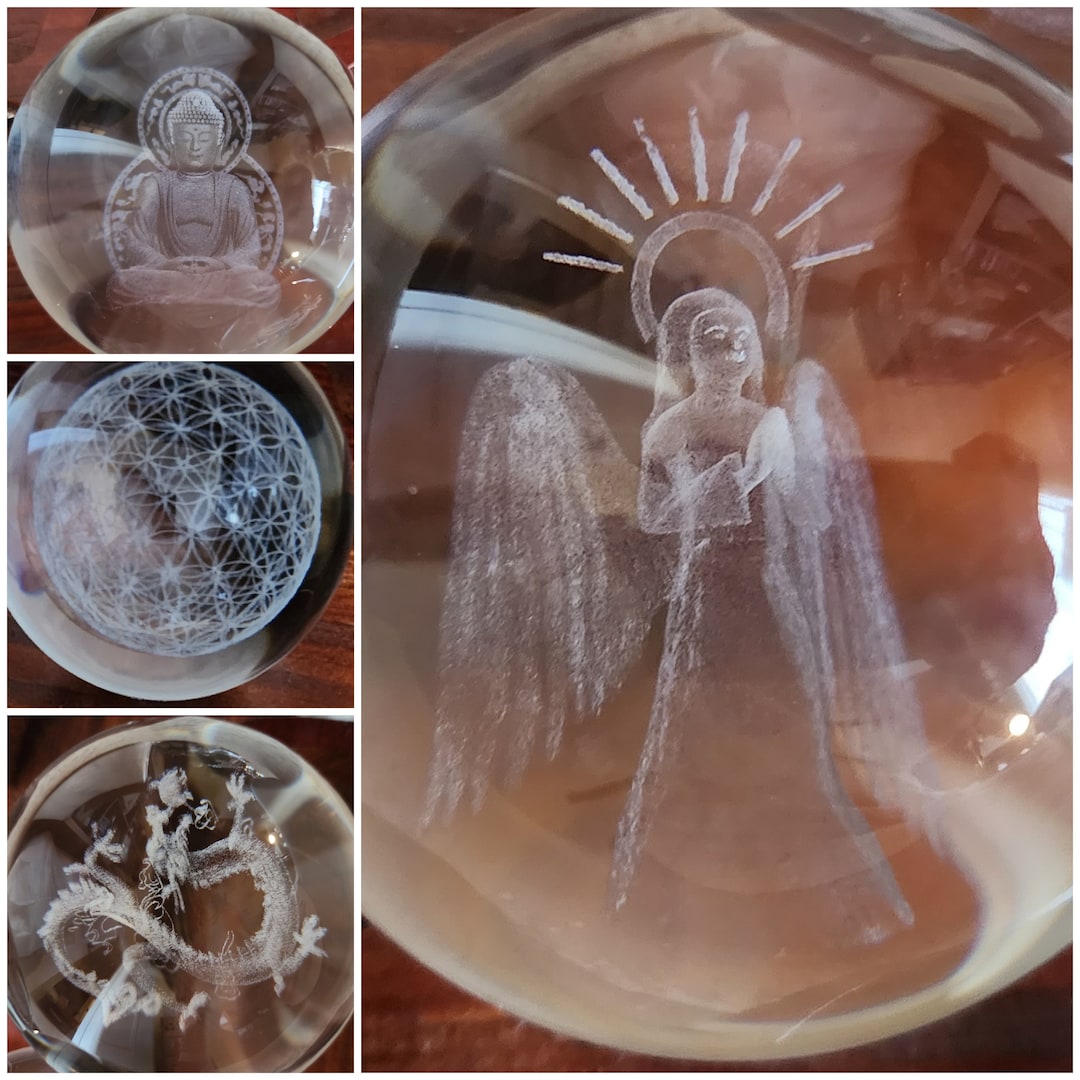 Etched Glass Spheres, Glass, Spheres, Etched, Dragon, Angel, Shiva ...