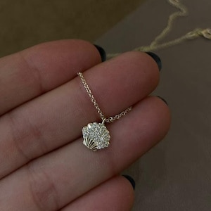 Sea Shell Diamond Necklace 14k Gold Hanging With a Loop. - Etsy