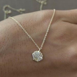 Sea Shell Diamond Necklace 14k Gold Hanging With a Loop. - Etsy